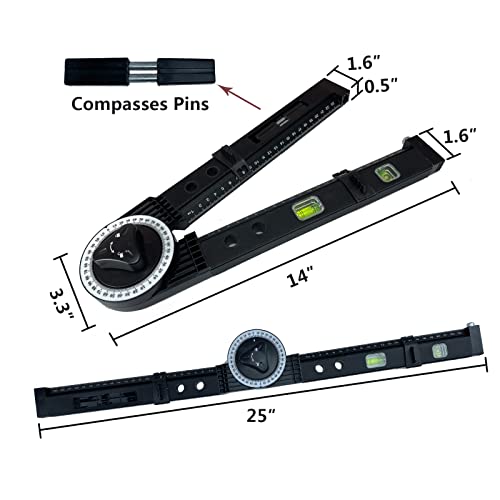 N/A Angle Finder Tool,With Level Function,Featuring Precision Laser Engraved Scales,14-Inch Miter Saw Protractor,Applicable To All Building Trades