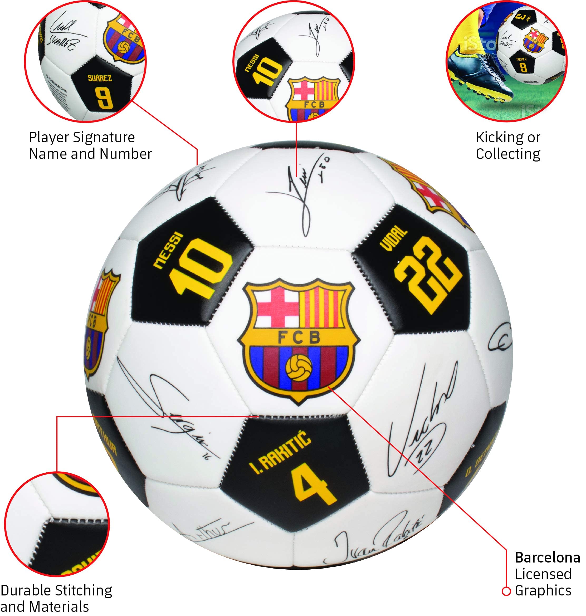 Maccabi Official FC Barcelona Soccer Ball with Player Signatures and Player Numbers, Size 5