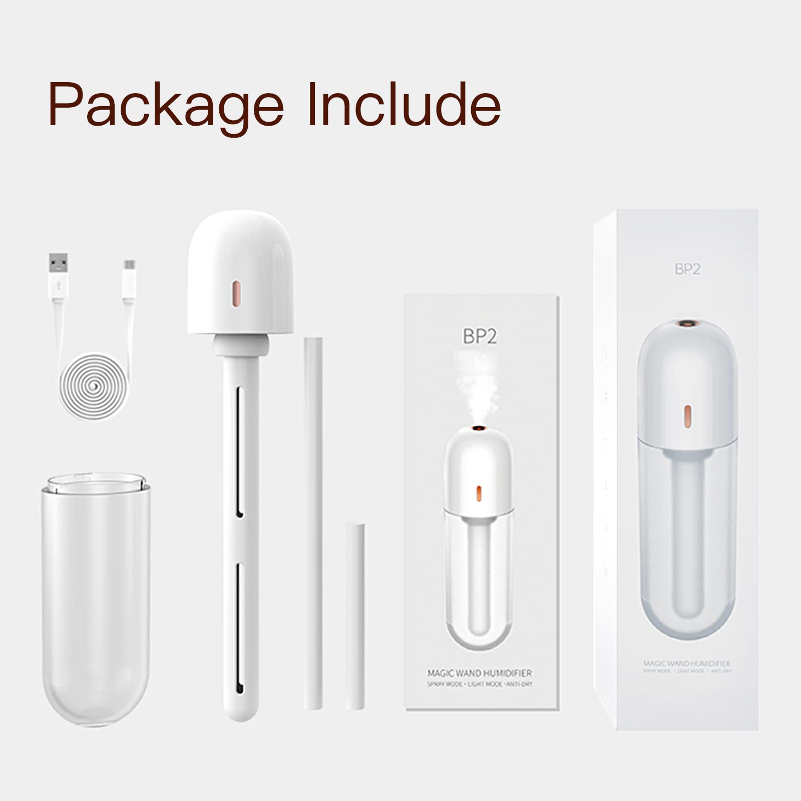 Portable Mini Humidifier, Small Wireless Cool Mist 100ml Humidifier, with Container Diversity for Car Bedroom Office, Adjustable Length, Whisper-Quiet Operation, 2 Spray Modes, Auto Shut Off (White)
