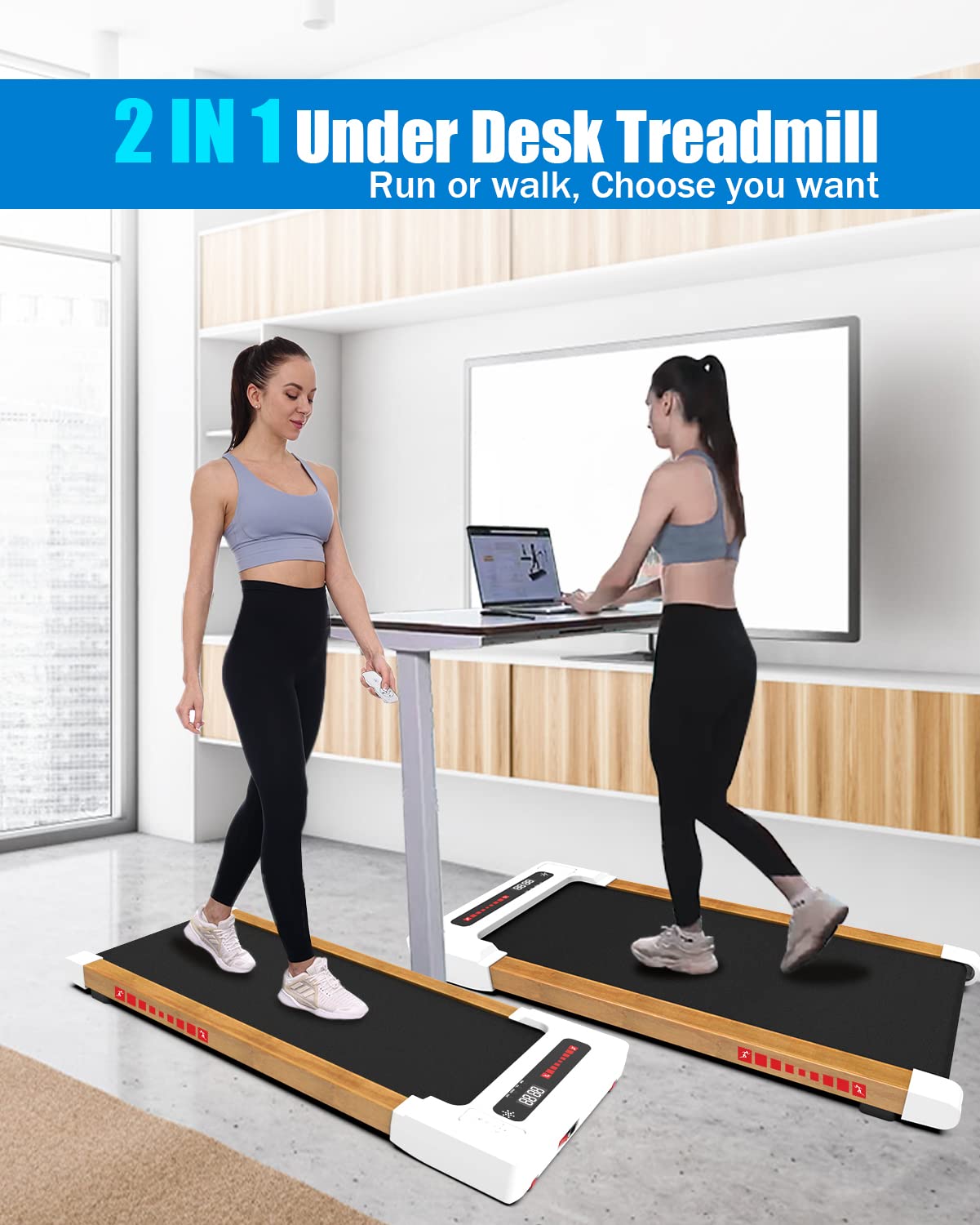 Walking Pad Under Desk Treadmill, Portable Treadmills Motorized Running Machine for Home, 2.25HP Mini Treadmill No Assembly Required Remote Control, 265 Lb Capacity