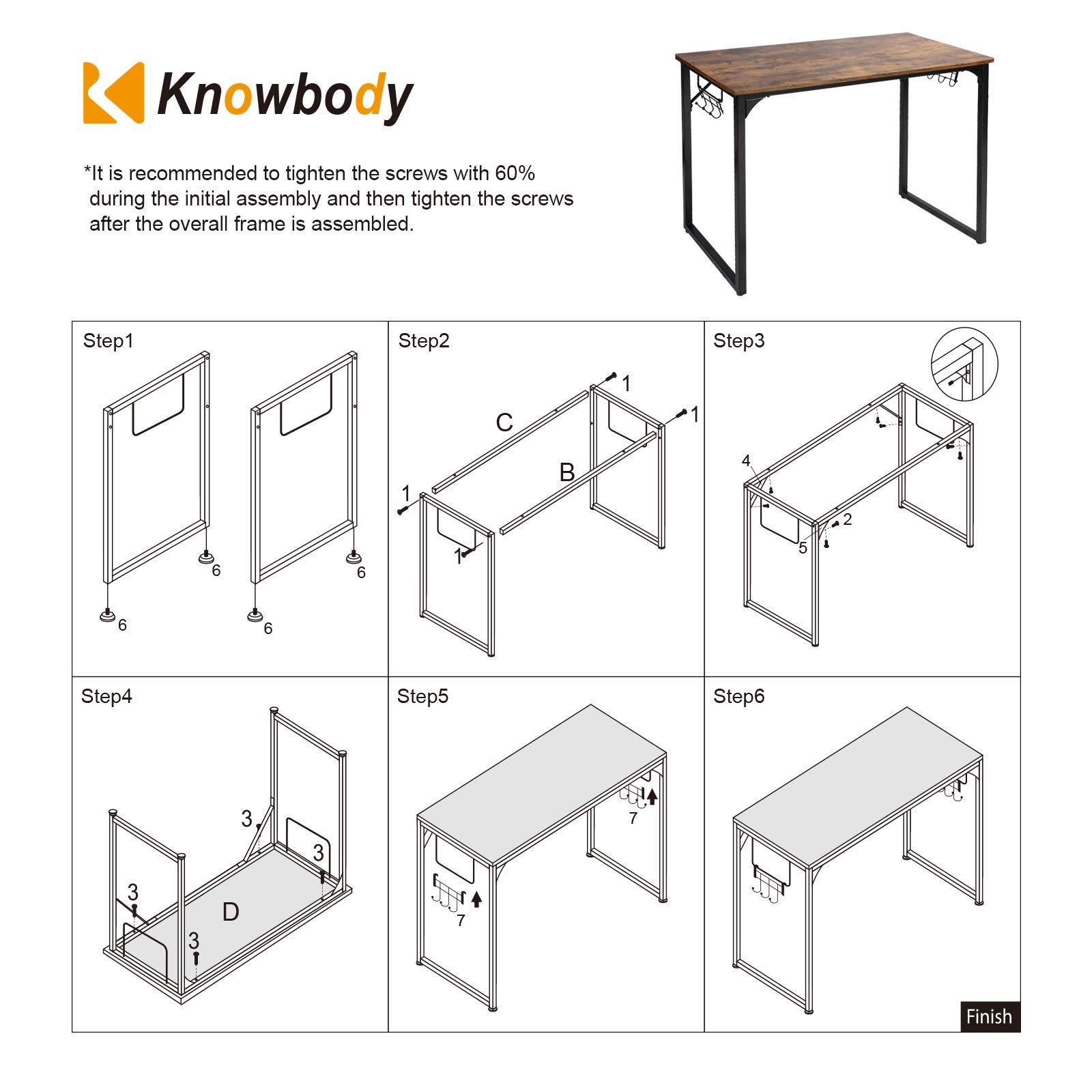 K Knowbody Home Office Desk, 39.4" Computer Desk Small Writing Desk Modern Simple Style Desk Sturdy Work Table for Home Office with Black Metal Frame
