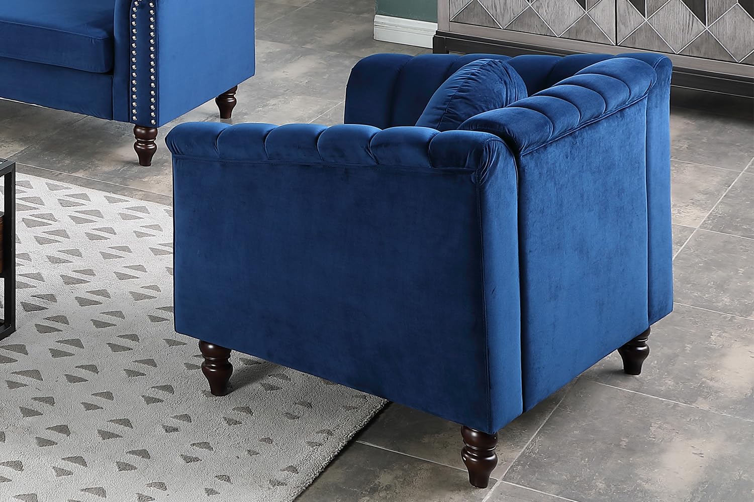 SIENWIEY Chesterfield Chair Couch, 40 Inch Luxurious Velvet Single Chair Chesterfield Settee Sofa Upholstered Rolled Arm with Rivets/Button Tufted Pillow, Modern Sofa for Living Room,Blue