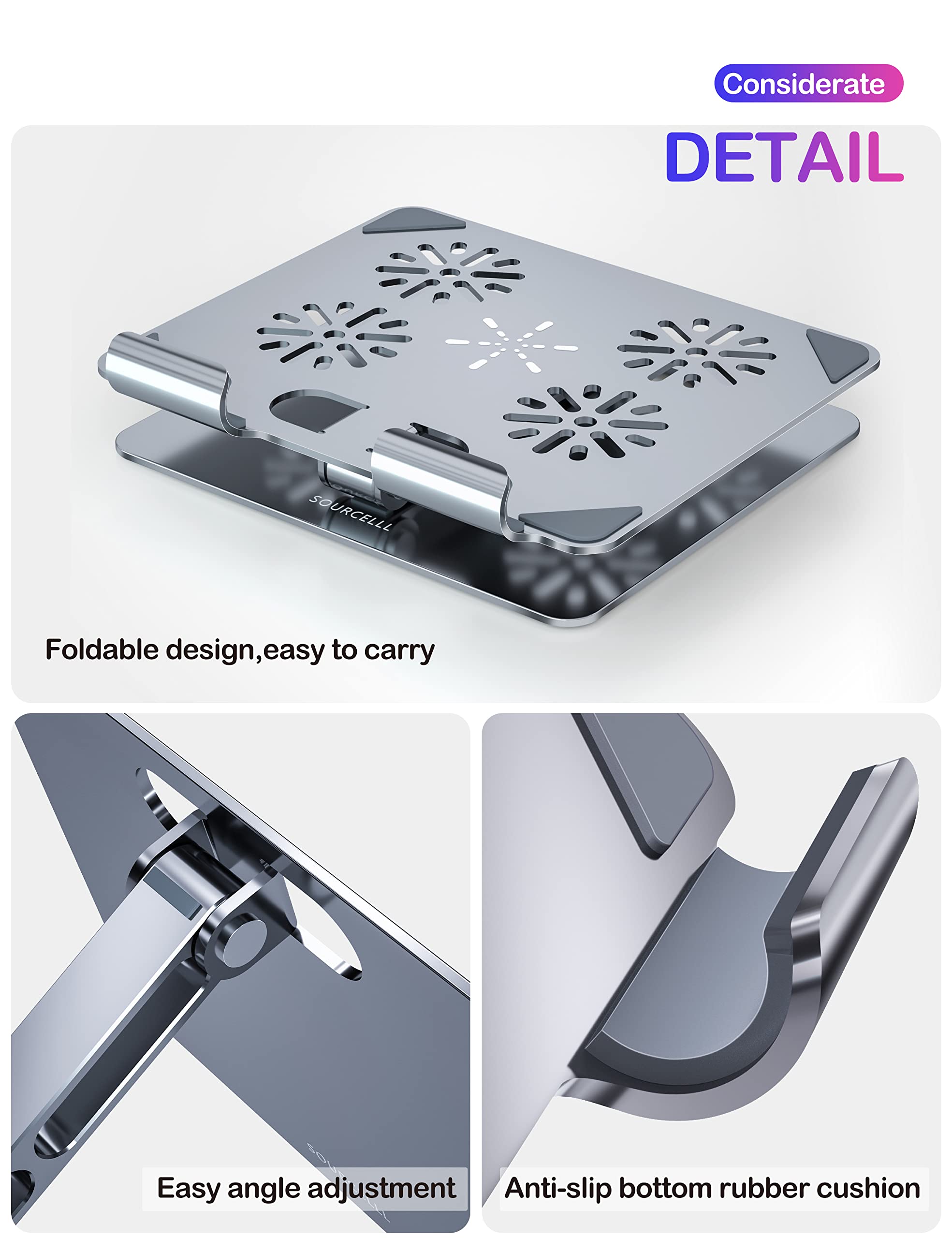 Tablet Stand Holder for Desk Adjustable Aluminum Portable Stand Foldable Desktop Tablet Dock Multi-Angle Riser Home Office Desk Accessories Compatible with iPad,iPad Air Mini (4-13in)(Non-Magnetic)