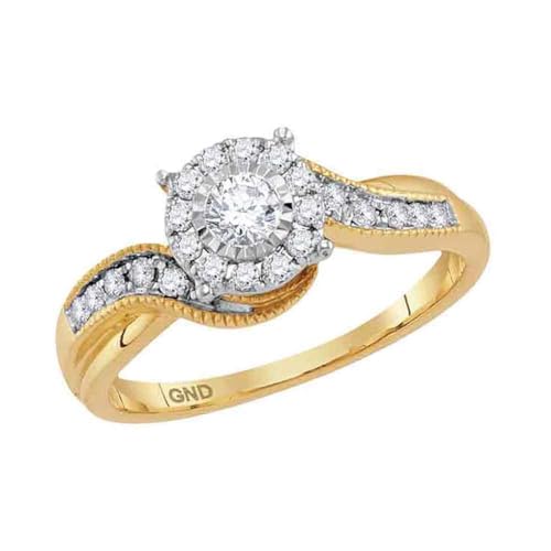 Jewels By Lux 14K Yellow Gold Round Diamond Cluster Bridal Wedding Engagement Ring 1/3 Cttw In 4 Prong Setting with natural round shape white diamond Ring Size 6