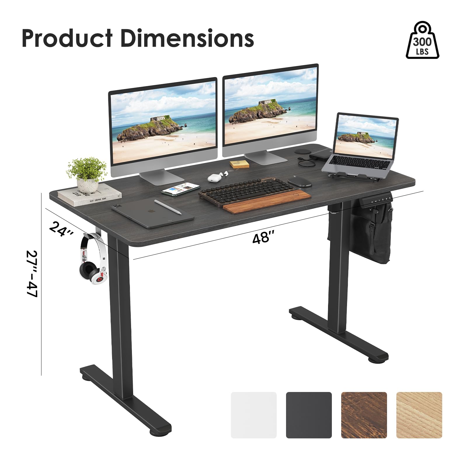 STARY Electric Standing Desk with Memory Preset 48 x 24 Inches Sit Stand up Desk Adjustable Height Desk Home Office Computer Workstation