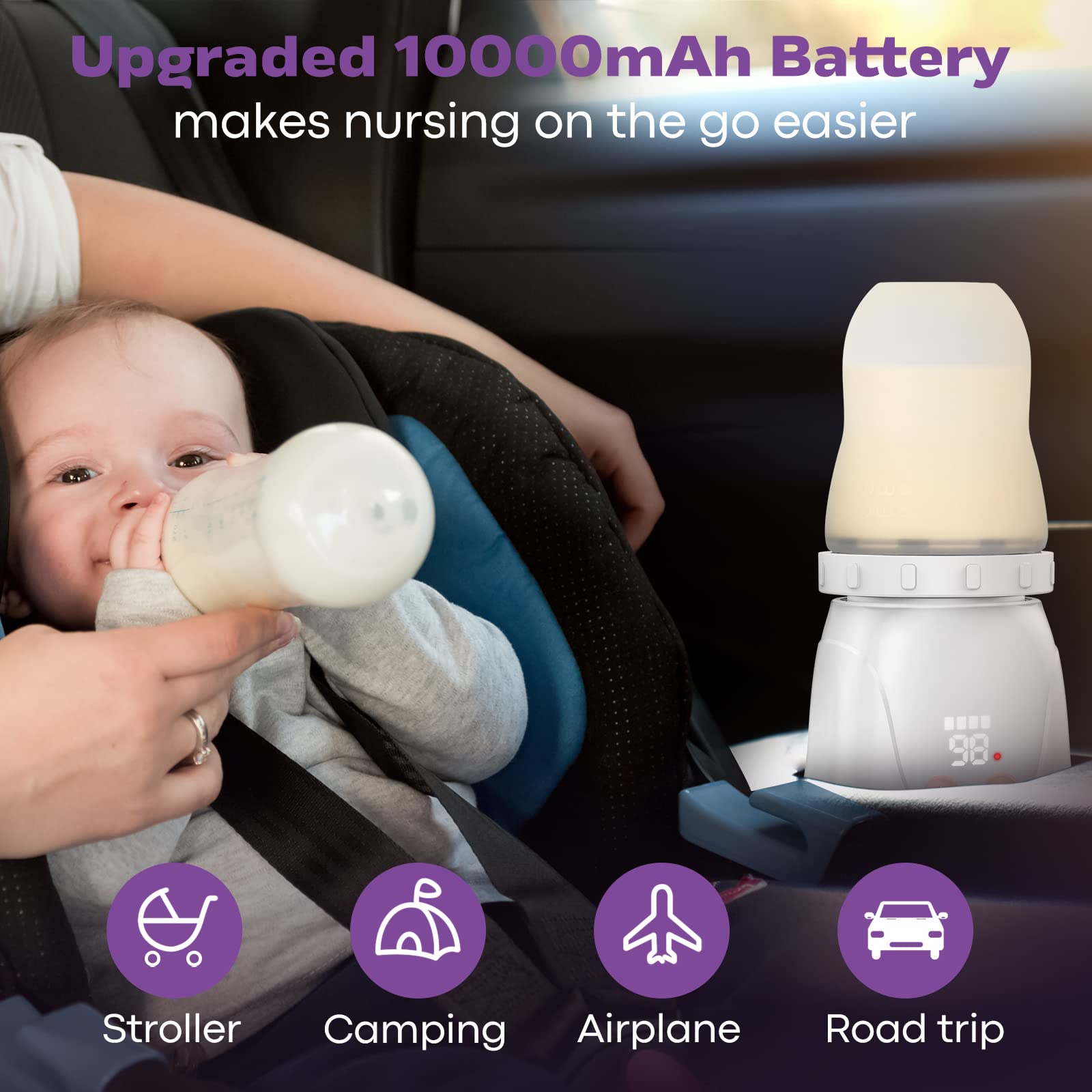 Portable Bottle Heater Double Leak-Proof with 8 Adapters, Quick Heating Travel Bottle Heater, 5 Temperature Settings Babys Brew Portable Warmer for Breast Milk, Formula, Water