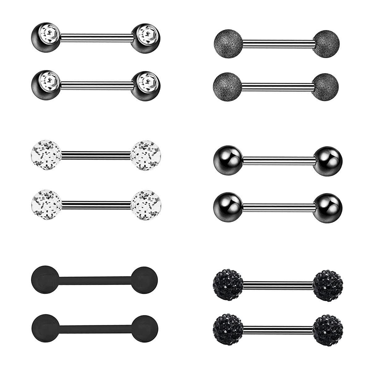 Oyalma 12PCS Industrial Barbell Ring 14G Tongue Nipple Bar Piercing Tragus Helix Ear Piercing Body Jewelry - 12mm - A-25532