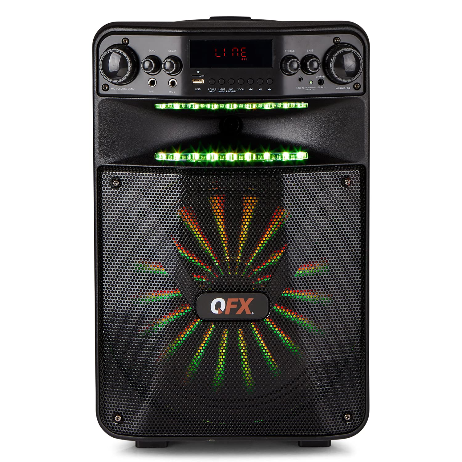QFX PBX-1210 12 Inch Bluetooth Rechargeable Party Karaoke Speaker System with LED Lights, Microphone, Smart App Control, and Carrying Handle (2 Pack) 2 x PBX-1210