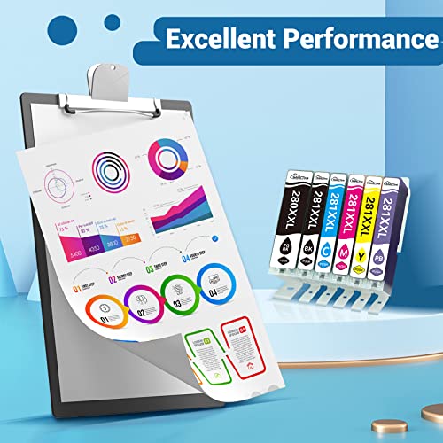 SANCTink 280 281 Ink Cartridge Compatible Replacement for Canon 280 281 PGI-280XXL CLI-281XXL for Canon Pixma TS9120 TS8220 TS8320 TS8300 TS9100 TS8120 TS8100 TS8200 Printer (1PGBK/BK/C/M/Y/PB, 6Pack)
