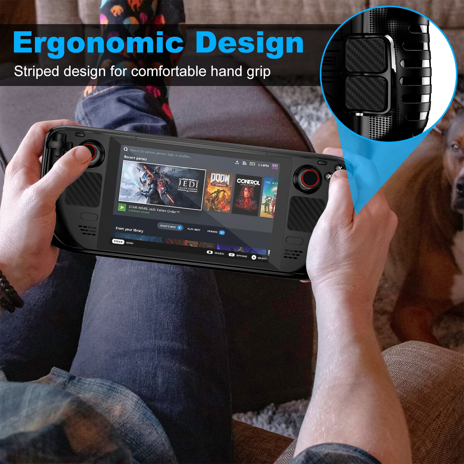 Protective Case for Steam Deck Accessories, Sirabe TPU Soft Cover Protector with Thumb Grips&Screen Protectors&Touchpad Protect Skin, Full Protection, Shock-Absorption, Anti-Slip & Scratch