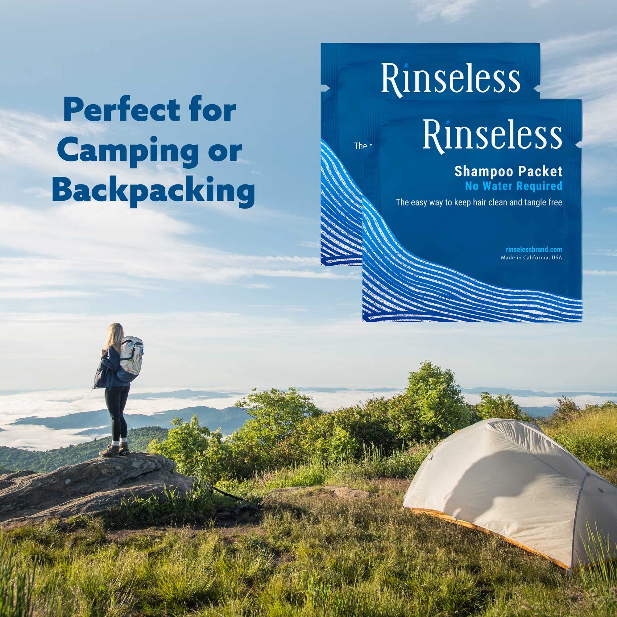 RINSELESS Waterless Shampoo Travel Packets 24 ct, Individually Wrapped | Get Refreshed Clean Smelling Hair, No Water Rinse Needed | For Hospital, Surgery, Elderly, Bedridden Patients & Camping