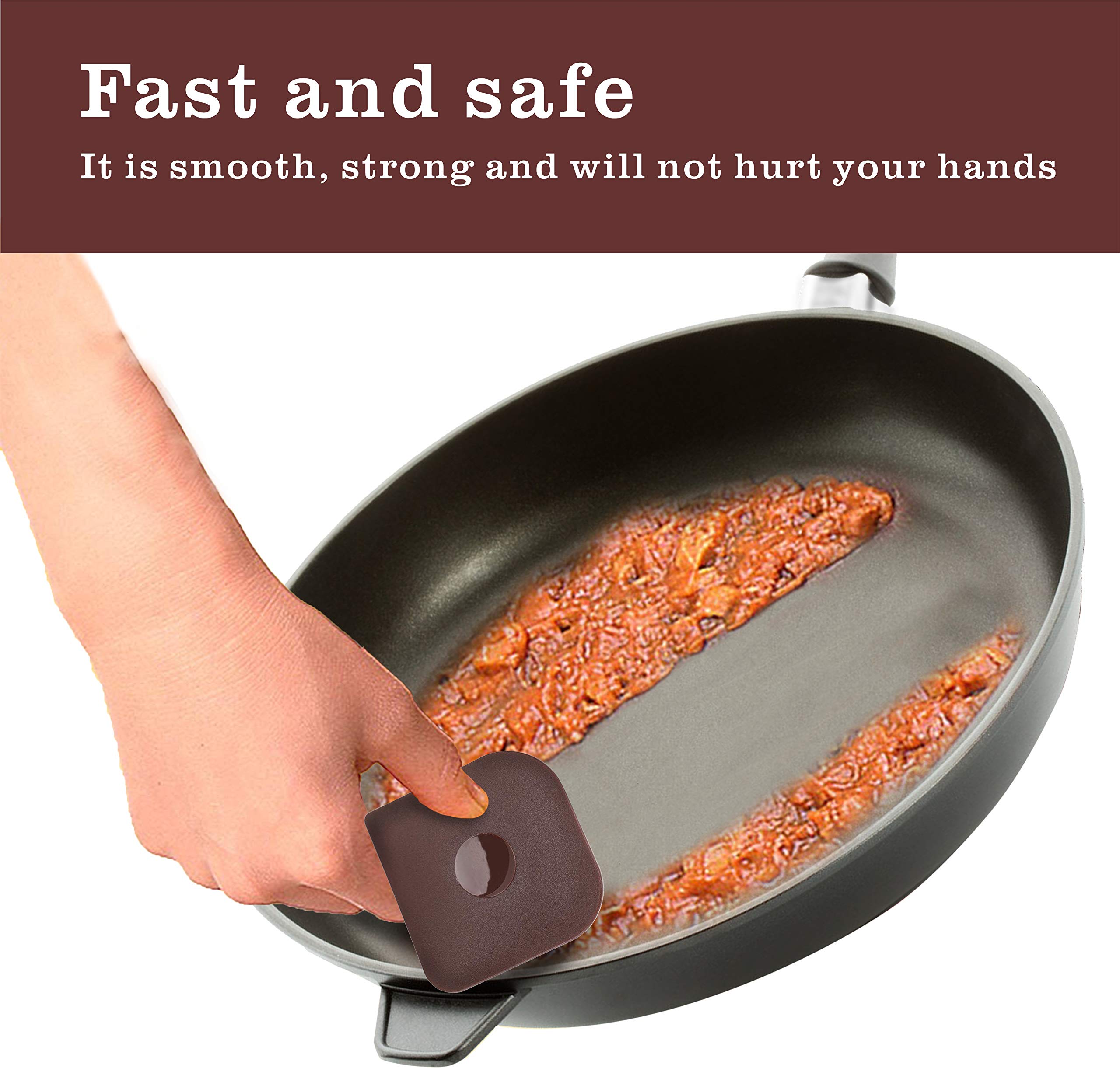 Pan Scraper, Durable Dish Scraper Set of 4pcs, Pot Scraper, Handheld Nylon Cast Iron Pan Cleaners, Multifunctional Pan Scraper Tool and Stoneware Scraper for Kitchen and Home -Brown