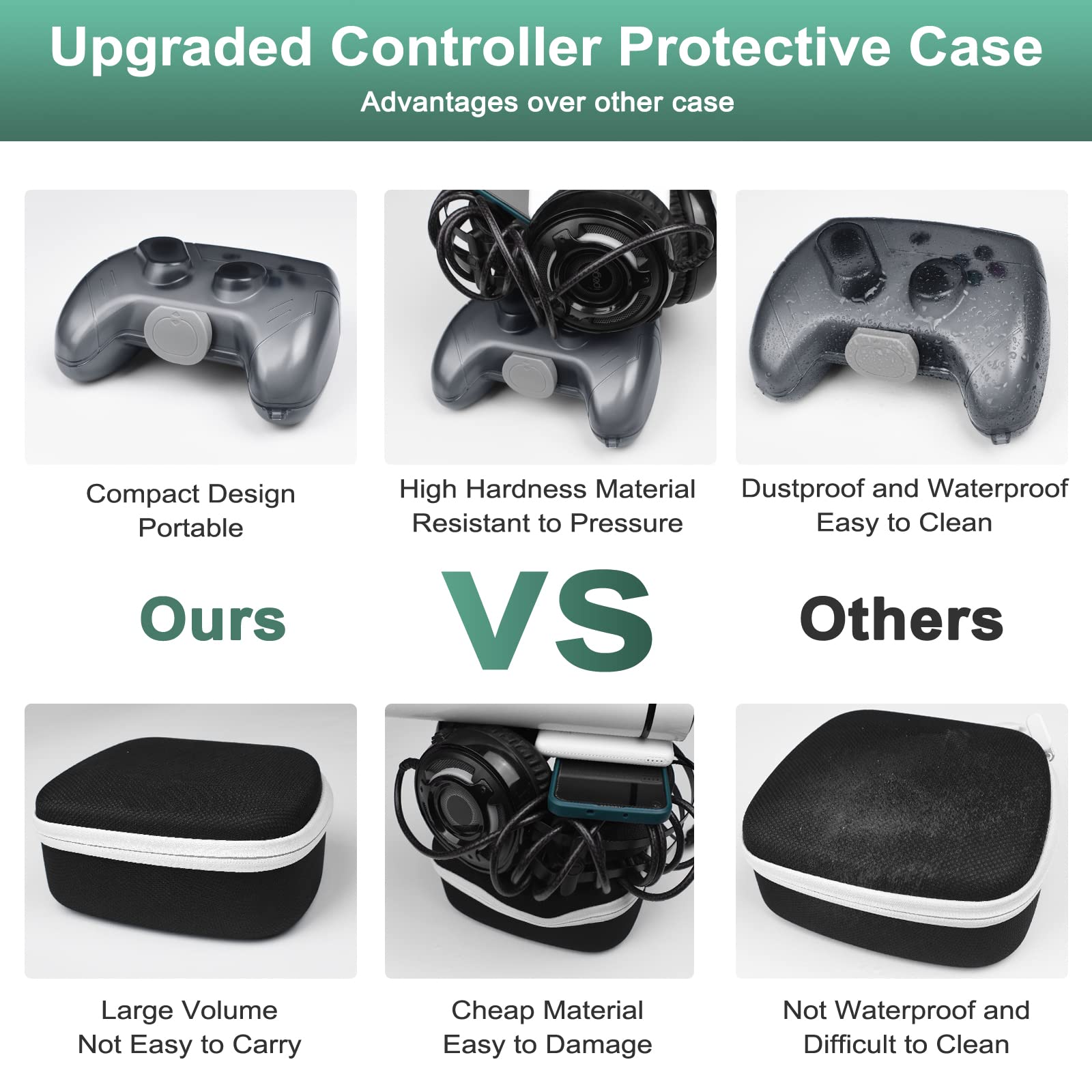 Protective Case for PS5 Controller/Xbox Series X/S Controller/Xbox One Controller, Universal Model for Wireless Controller with Charing Hole and Storage Slot, Hard Shell Joystick Protector