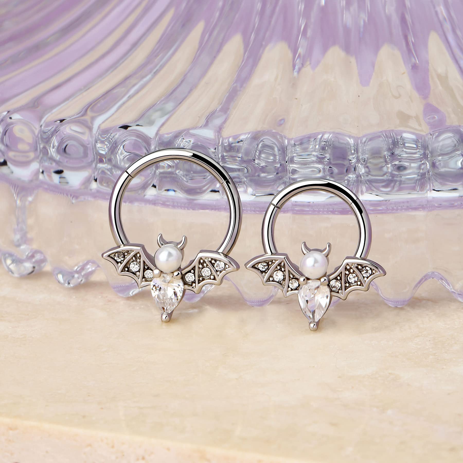 Jewseen Clear Gem Vampire Bat Halloween Hinged Segment Ring Tear CZ Daith Earring Helix Tragus Cartilage Piercing Jewelry