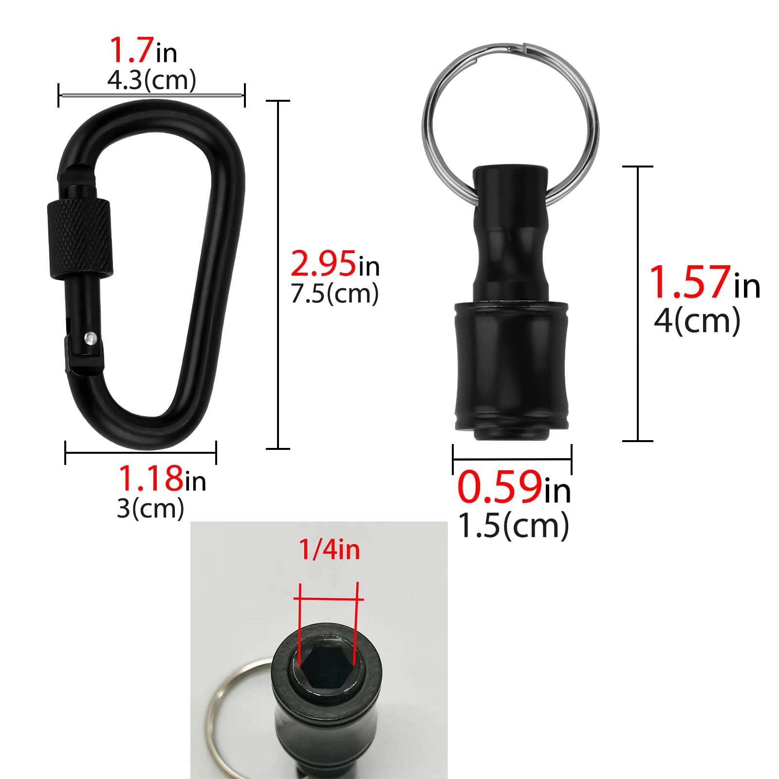 LUEXBOX 1/4 Inch Bit Holder Keychain, Hex Screwdriver Bits Holder Extension Bar, Quick Change Screw Bit Holder for Most Electric, Hand-held Screwdrivers and Drill Bits (A: Black 6pack)
