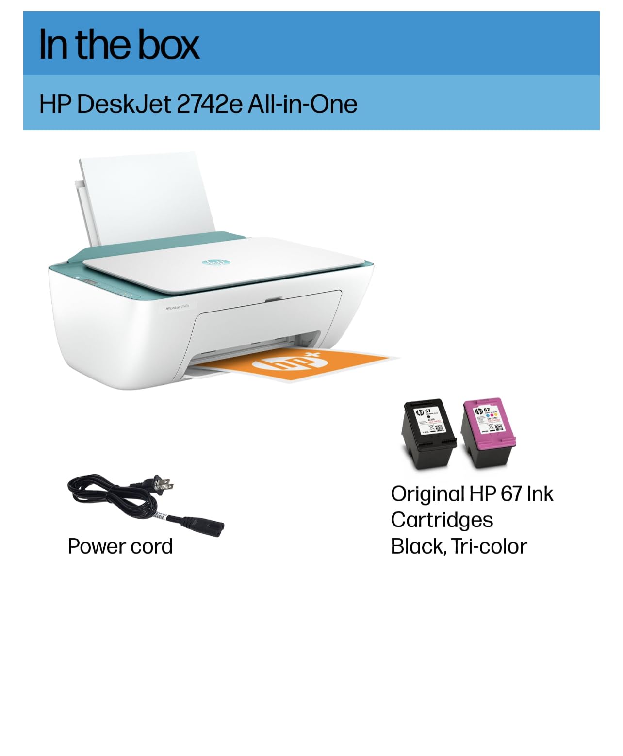 HP DeskJet 2742e All-in-One Wireless Printer Scan Copy Mobile Printing Scan to PDF, 4800 x 1200 DPI, Apple AirPrint Bluetooth USB Wi-Fi Enabled, Up to 7 ISO ppm, Icon LCD Display 7 Buttons (Renewed)