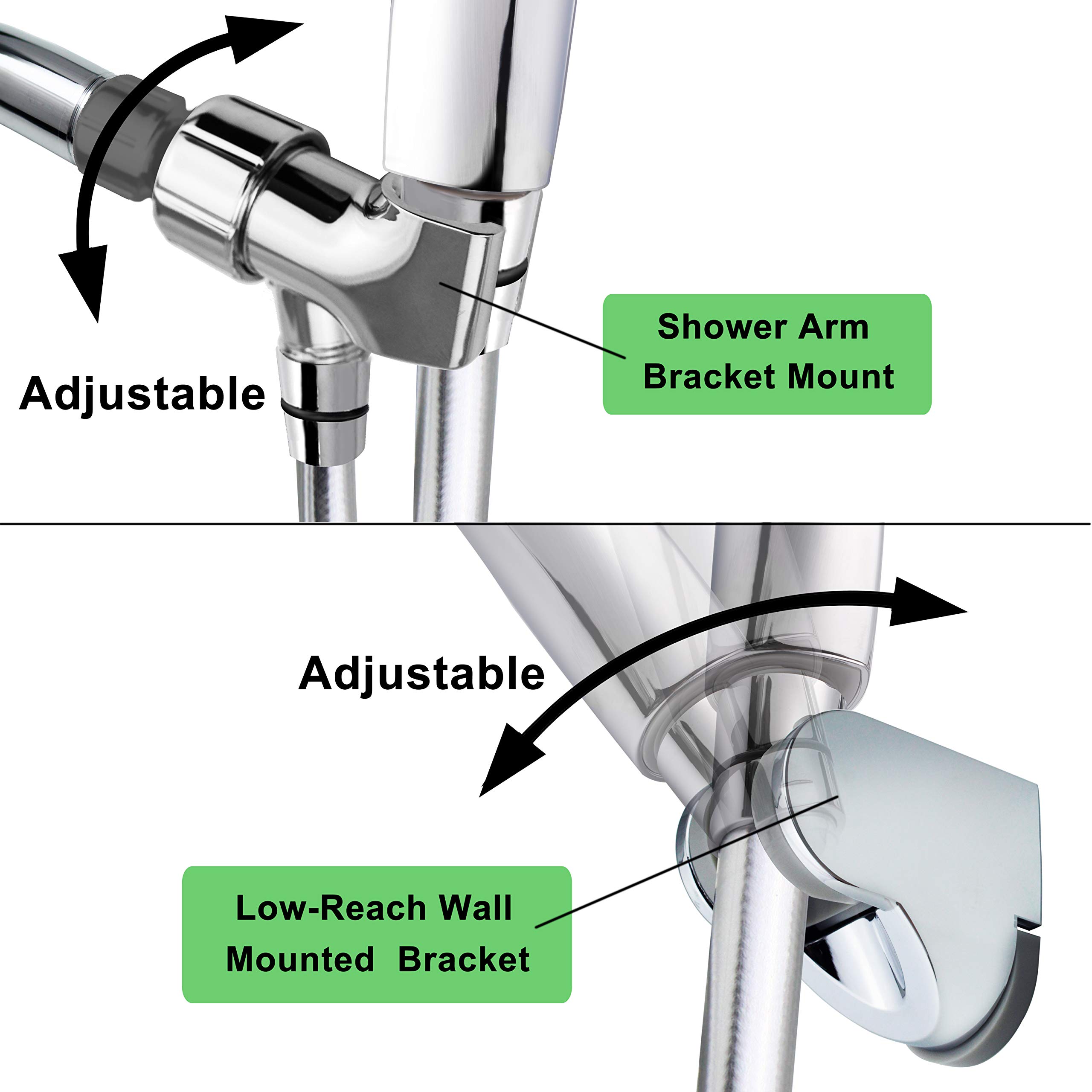 PIH High Pressure Luxury Handheld Shower Head Unit with Powerful Shower Spray w/Pause Setting, Suitable for RV Shower and Wall Holder Shower Arm, w/Flexible Hose, Chrome