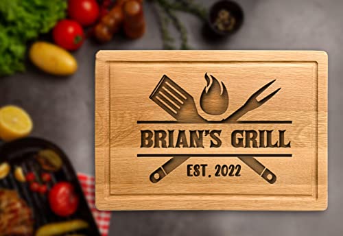 Personalized Grill Party Gift, Fathers Day Gift, Grill Master, BBQ Barbecue Lover, Housewarming Party Present, Birthday Gift for Men or Dad, Laser Engraved Wood Cutting Board, Customizable Sign