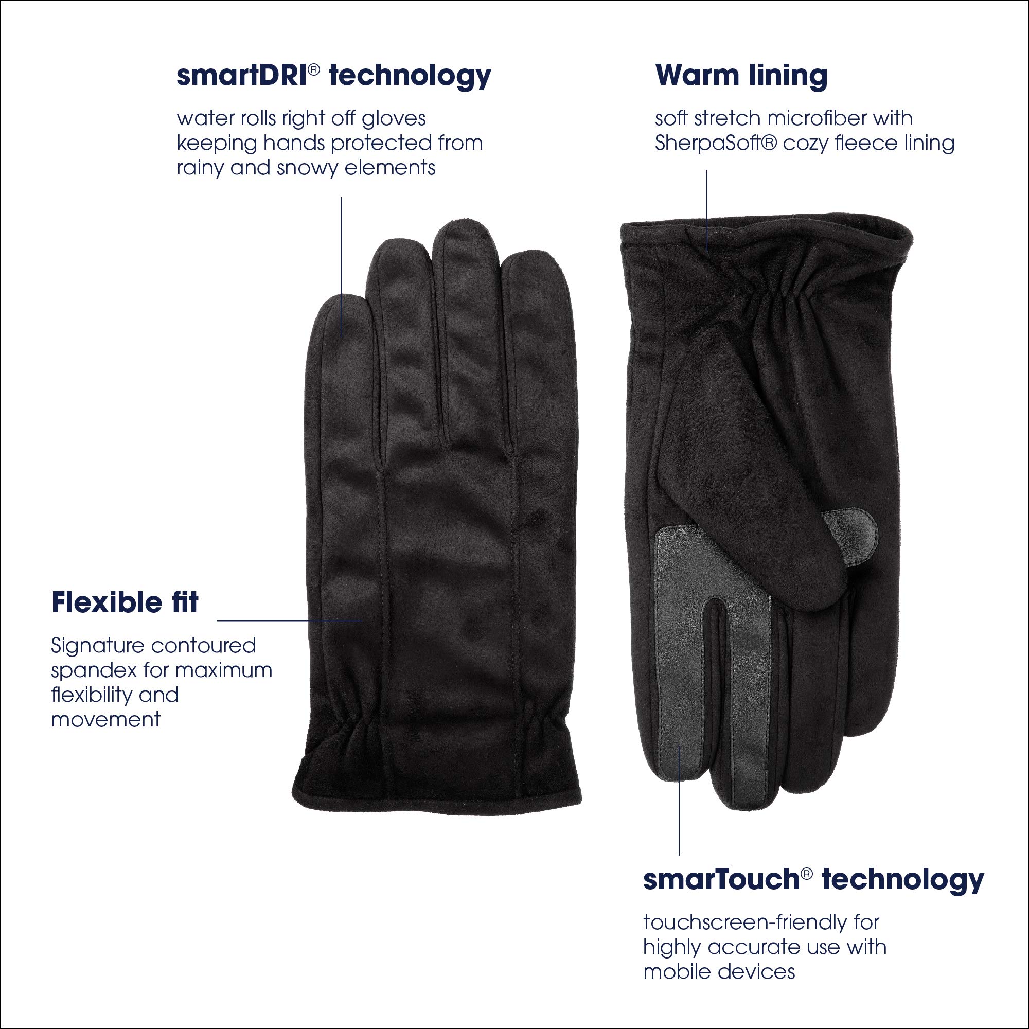 isotoner Men's Microfiber Touchscreen Gloves w/Water Repellent Technology, black, X-Large