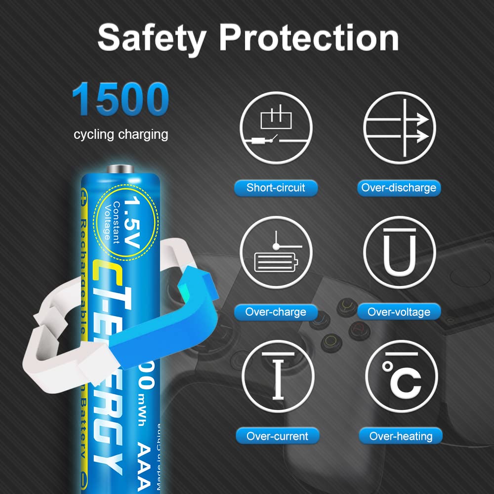 Rechargeable AAA Batteries 4 Pack with Smart Battery Charger and LIR2032 Batteries 2 Pack,1.5V Rechargeable Triple A Lithium Battery 1200mWh,Universal Battery Charger for Lithium/Ni-mh/Ni-cd