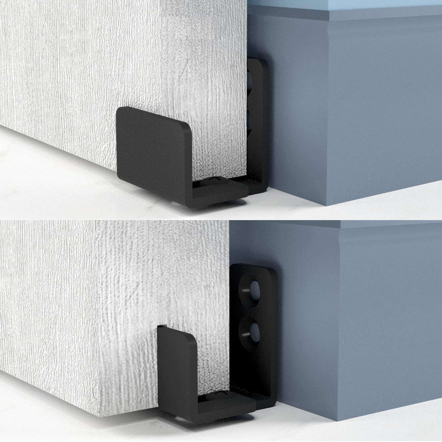 SMARTSMITH Simple Design Wall Mounted Sliding Barn Door Bottom Floor Guide with Adjustable Bracket, Black Powder Coated