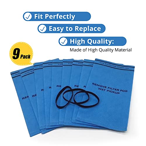 Smilefil 9 Pack Wet Dry Vacuum Bags Compatible with WORKSHOP WS01025F, Craftsman 9-38737, MultiFit VF2000, Select 2-1/2 to 5-Gallon Shop Vacuum Cleaners (9 Vacuum Bags with 3 Retaining Bands)