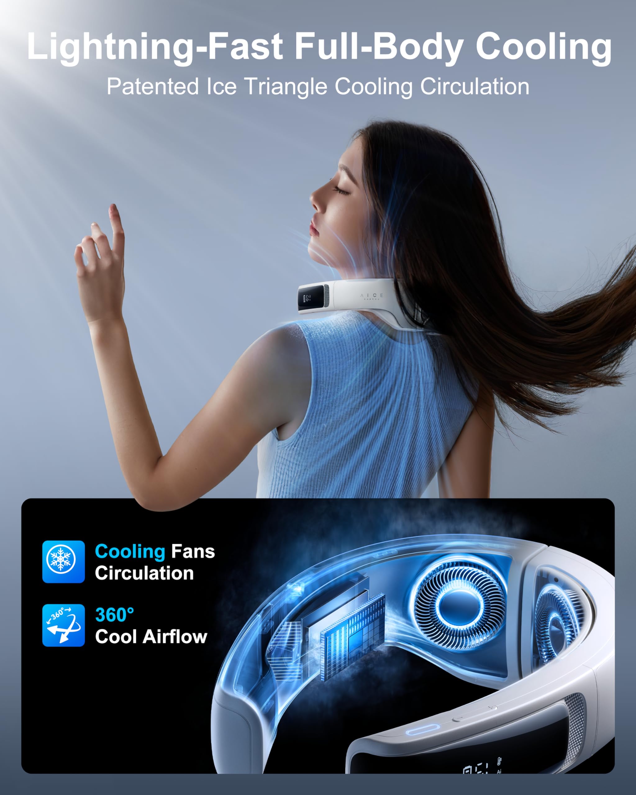 RANVOO 2024 [No.1 Coolest & Most Portable] AICE LITE Neck Air Conditioner, Ultimate Immersive Cooling & Heating 6,000 mAh Rechargeable Neck Fan Personal Cooling Device Gift for All Seasons