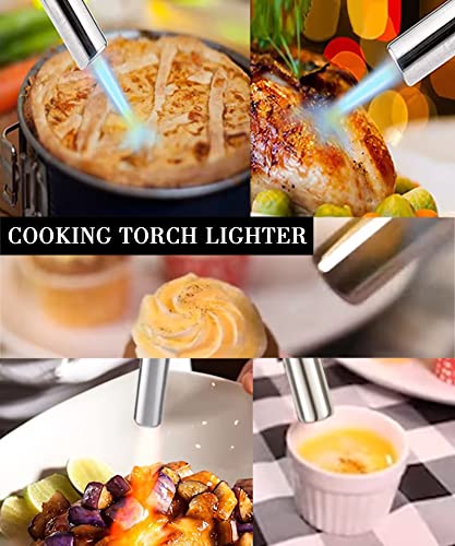 PAPA LONG Chic Refillable Long Butane Torch Lighter with Powerful Single Jet Flame for Kitchen Brulee Cooking BBQ Camping(No Butane included)