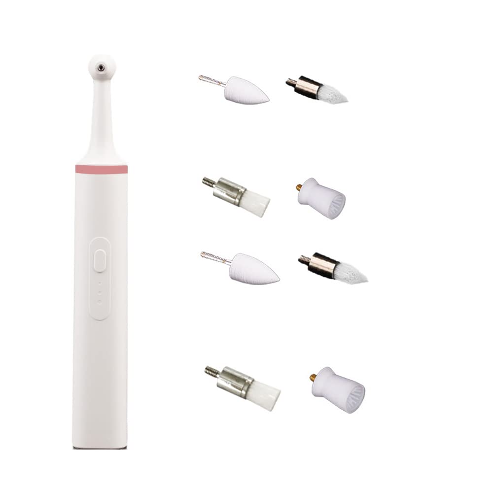 Rechargeable Electric Tooth Cleaning Set Household Teeth Cl𝓮aning Tools for Pl𝒶que C𝒶lculus Remover-3 Adjustable Modes,8 Replacement Heads （Upgrade-Pink-Rechargeable）
