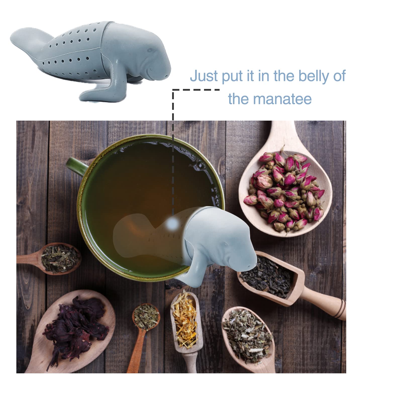 Manatee Tea Strainer, Silicone Tea Infuser, Cute Loose Leaf Tea Steeper Set for a Mug or a Cup, Gift for Tea Lovers, 1 Loose Leaf Tea Strainer