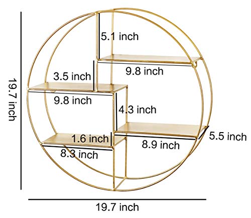 LITA Wrought Iron Wall Shelf Sofa Background Wall Decoration Metal Wall Hanging Decor (Round, Gold)