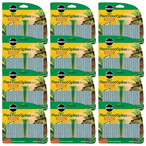 Scotts Indoor Plant Food Spikes, Includes 48 Spikes - Continuous Feeding for all Flowering and Foliage Houseplants - NPK 6-12-6, 48 Count (Pack of 12)