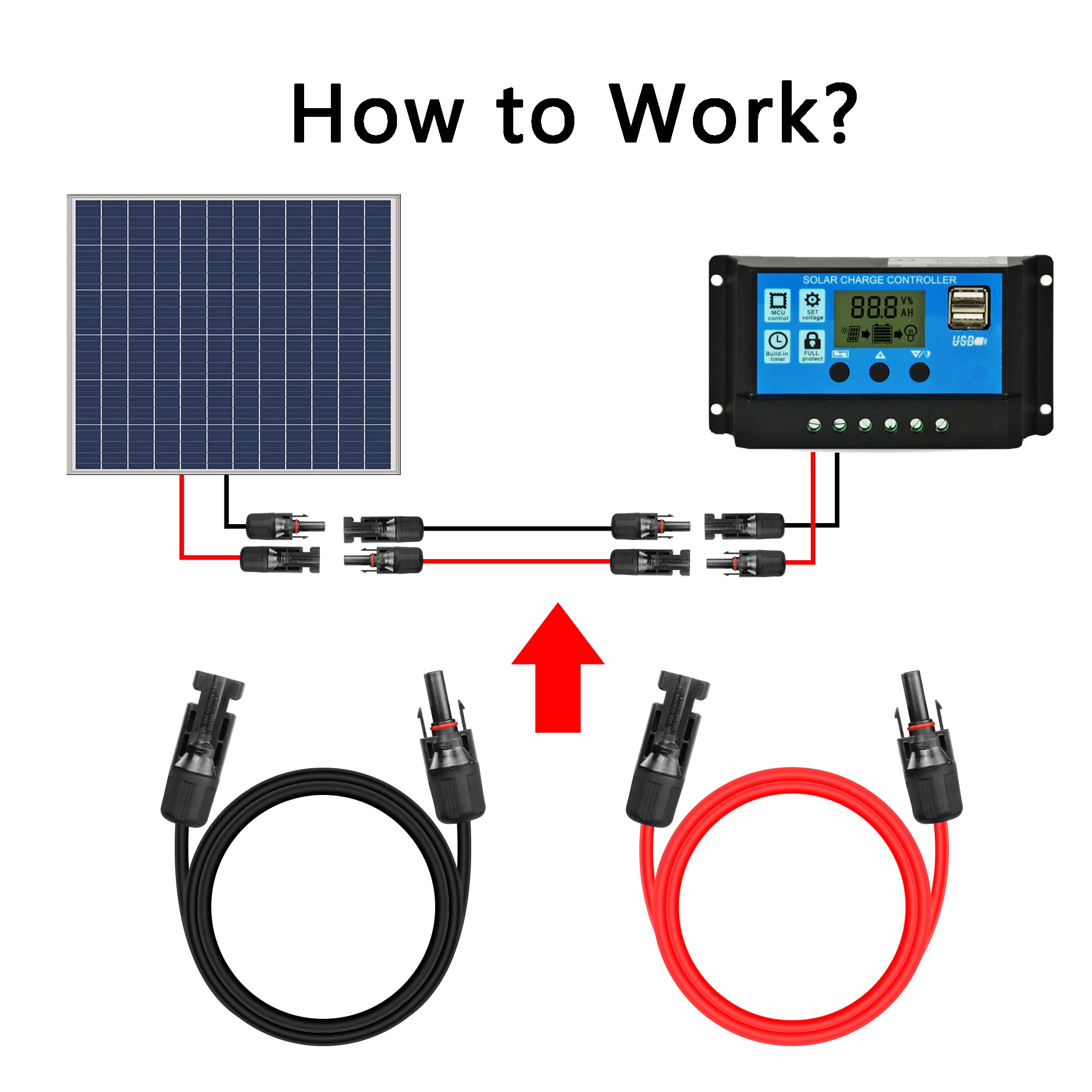 PNGKNYOCN 12AWG Solar Panel Extension Cord,3FT 4mm² Solar Panel Adaptor Cable (Black Cord + Red Cord) with Male and Female IP67 Weatherproof Connector
