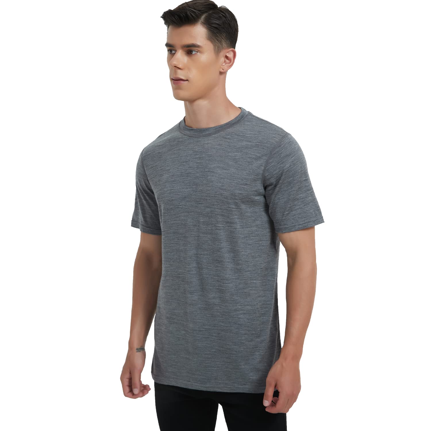 METARINO Merino Wool T-Shirts Mens Short Sleeve Lightweight Base Layer for Hiking,Travel,Hunting,Cycling,Dark Gray,Large