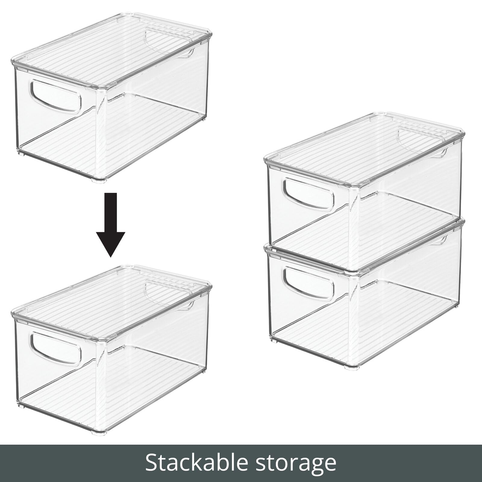 mDesign Plastic Deep Storage Bin Box Container with Lid and Built-In Handles - Organization for Fruit, Snacks, or Food in Kitchen Pantry, Cabinet, or Cupboard, Ligne Collection, 6 Pack, Clear