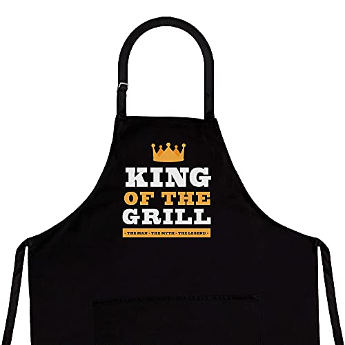 Nomsum Premium Cotton Fabric Aprons for Men King of the Grill Chef Apron with Pockets, Fun and Witty Dad Aprons for Grilling, BBQ, and Cooking, Father’s Day Gift Adjustable Kitchen Aprons for Men