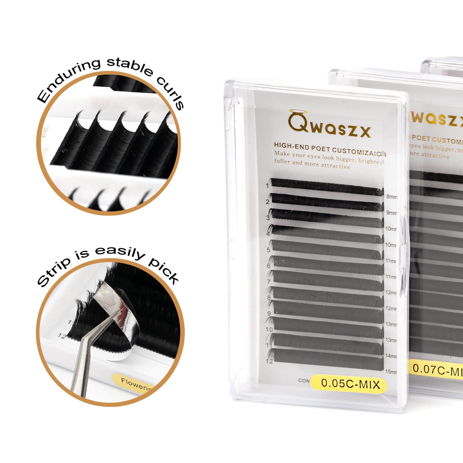 Qwaszx Eyelash Extension fan eyelash curling 0.05/0.07 C / D curling 8-15mm mixed expansion curling convenient flowering eyelashes(0.05-D Curl 8-15mm)
