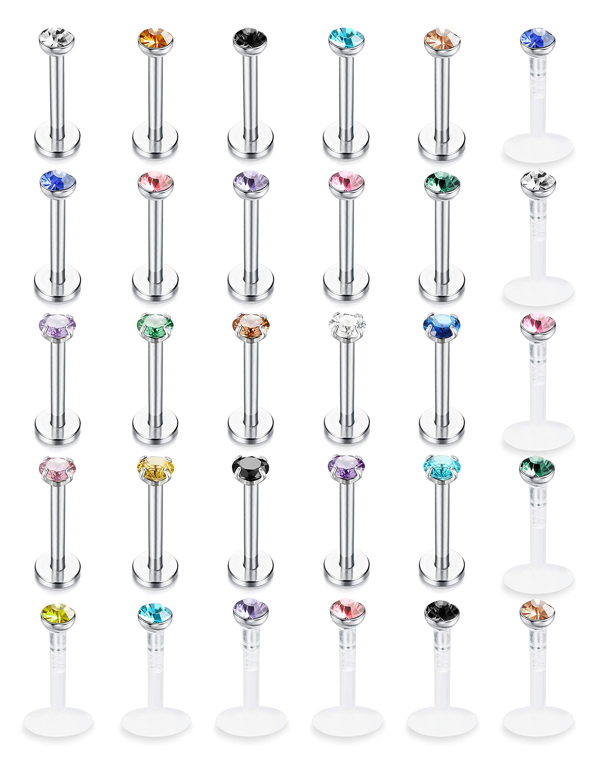 Jstyle 30Pcs 16G Forward Helix Cartilage Tragus Earring Studs Internal Threaded Labret Lip Monroe Ring Barbell Body Piercing Jewelry