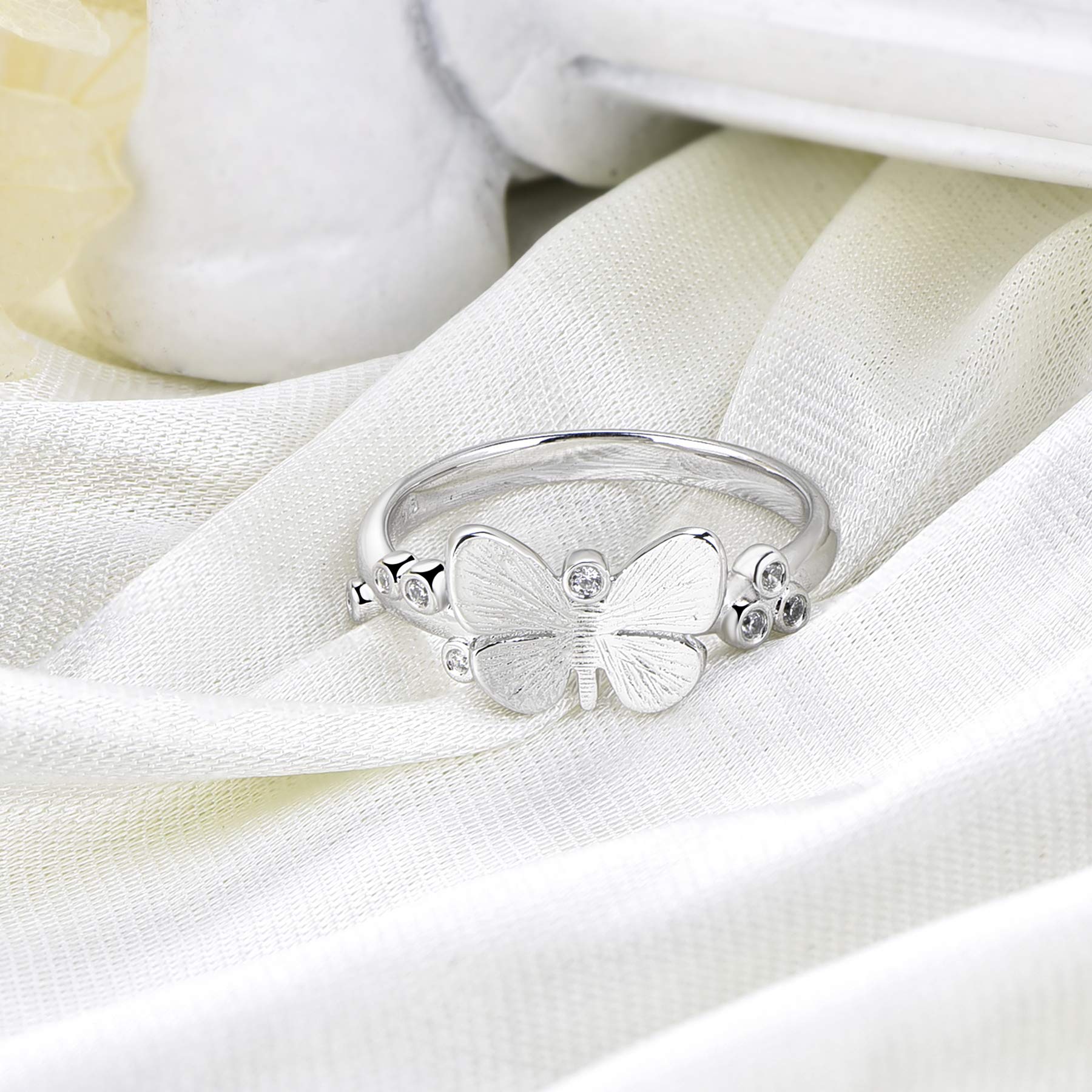 JO WISDOM Butterfly Ring,925 Sterling Silver Butterfly Jewelry for Mom Animal Statement Promise Engagement Wedding Ring for Women