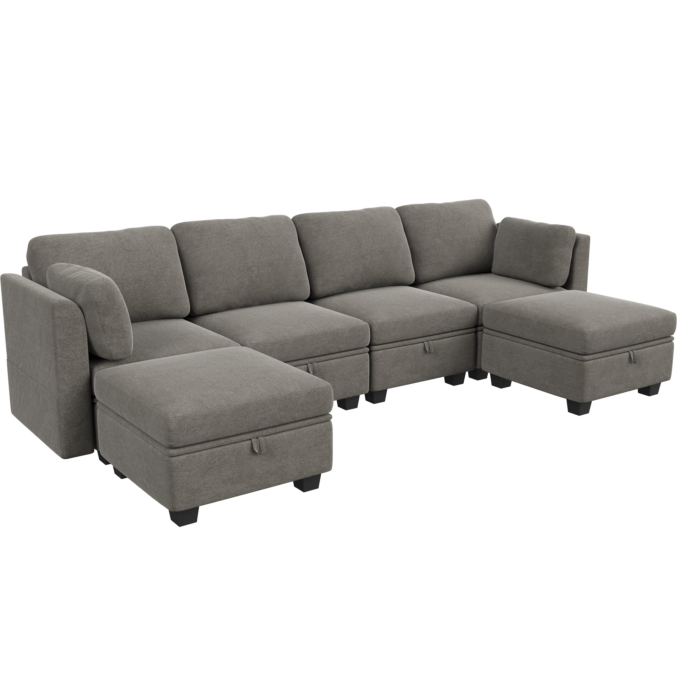SOMEET Sectional Couch, Modular Sectional Sofa with Storage, U Shaped Sectional Couches for Living Room with Chaise, 6 Seats Convertible Sofa Bed Supportive with Adjustable Backrest 112", Blue Grey
