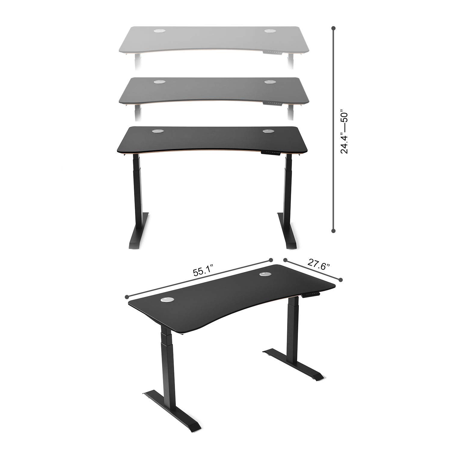 Lifease Height Adjustable Desk Electric Standing Desk Home Office Desk Dual Motor with Arc Desktop 4 Memory Setting (Black Frame+Black Desktop)