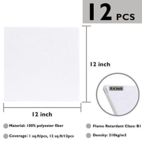 Lagute 12 Pack Self-Adhesive Acoustic Panels Sound Proof Padding, Studio Acoustic Treatment Foam, Soundproofing Square Acoustical wall panel, Sound Absorbing Dampening Panel (12"X12", White)
