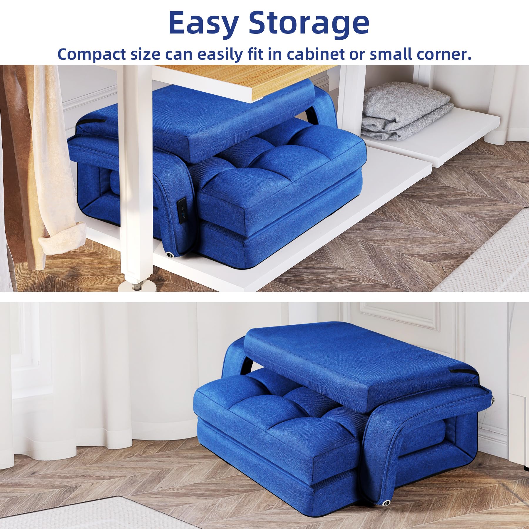 STHOUYN Folding Sofa Bed, Convertible Sleeper Chair Bed with USB, Floor Chair with 5-Position Adjustable Back Support, Small Comfy Couch for Bedroom Small Space, Cozy Chair, Apartment Dorm (Dark Grey)