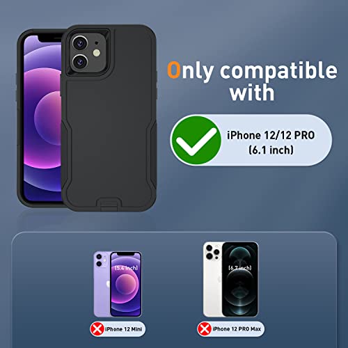 Xmon Case for iPhone 12 and 12 Pro, Heavy Duty Rugged Case Belt Clip Holster Kickstand Protective Cover [Shockproof] Compatible with Apple iPhone 12 and iPhone 12 Pro (Black)
