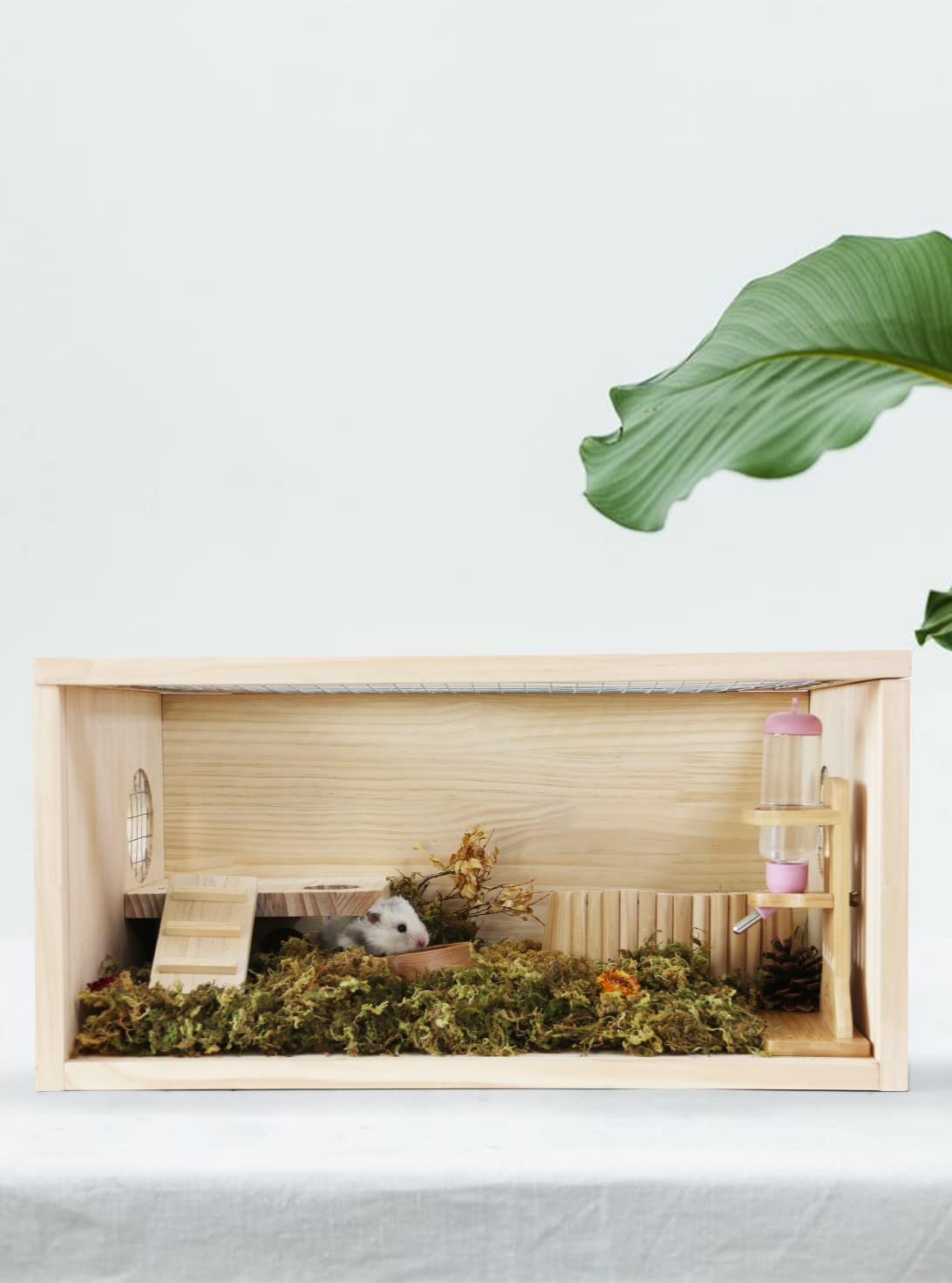 Rubor Wooden Hamster Cage Mice and Rat Habitat Small Animal Habitat for Rabbits, Guinea Pigs, Chinchillas with Openable Top and Large Acrylic Sheets