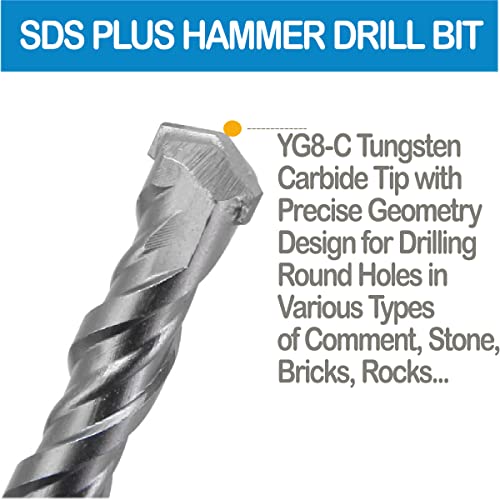 SDS-Plus Rotary Hammer Rock Drill Bit 5Pcs 5/8 in.x 6 in. Carbide Tip Drill Mason Concrete Bricks