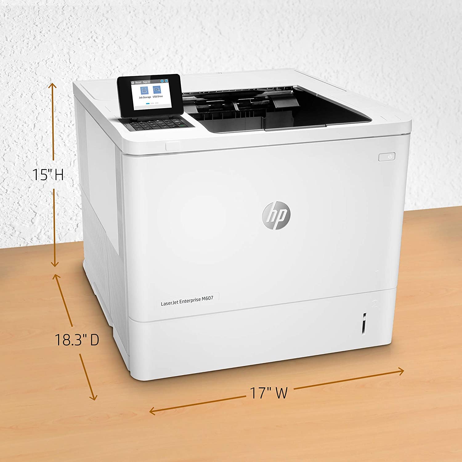 HP Laserjet Enterprise M607 n Single-Function Wired Monochrome Laser Printer, White - Print Only - 2.7" LCD, 55 ppm, 1200 x 1200 dpi, 1.5GB Memory, USB 2.0 and Ethernet Connectivity