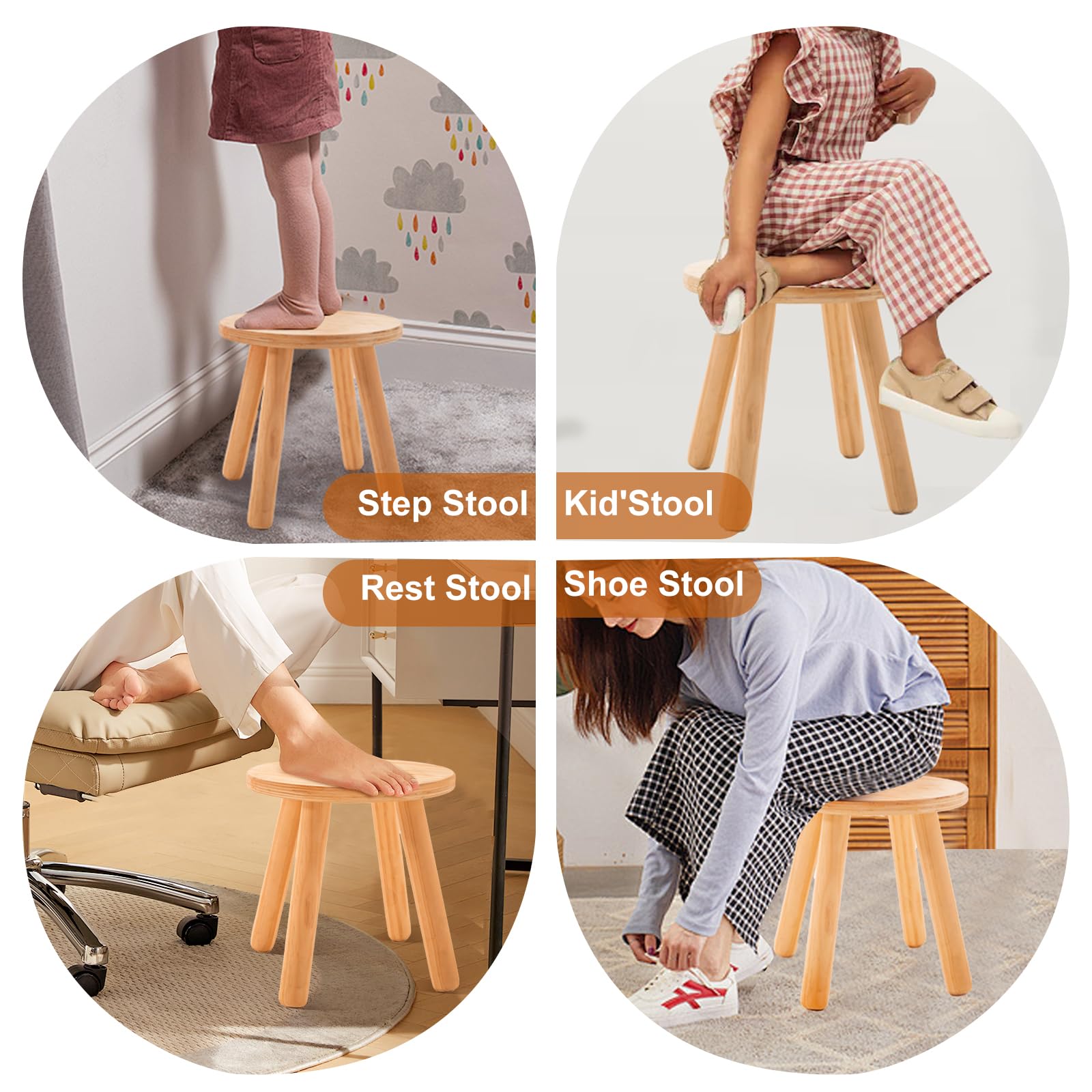 SOOPURKIDS Wooden Step Stool for Kids, 10 Inch Solid Kids Chairs fit with Sensory Table,Sturdy Sitting Stool with Assembled Four-Legged, for Children, Toddler,1 Pack