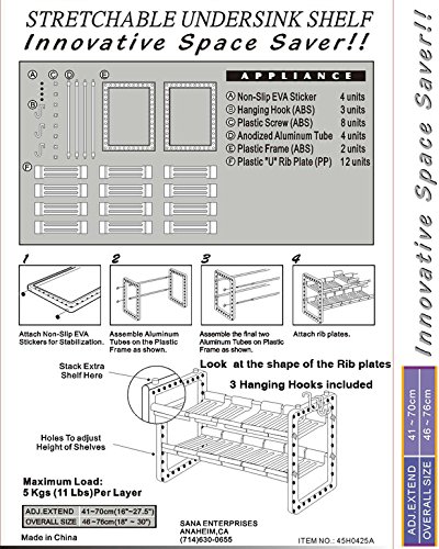 Our under sink storage shelf creates organization space, can custom fit both height and width, goes around pipes, and gets you organized