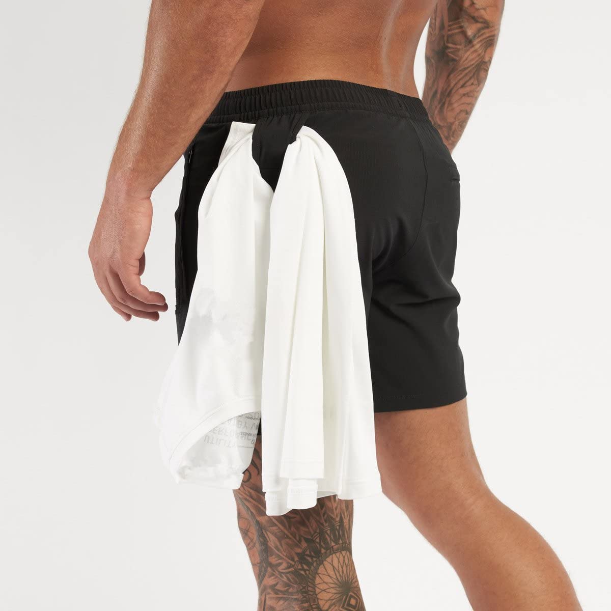 Muscle Killer Men's 2 Pack Gym Workout Shorts Athletic Training Shorts Bodybuilding Weightlifting Pants with Zipper Pockets (Regular, Khaki+Black, Medium, Regular Fit)